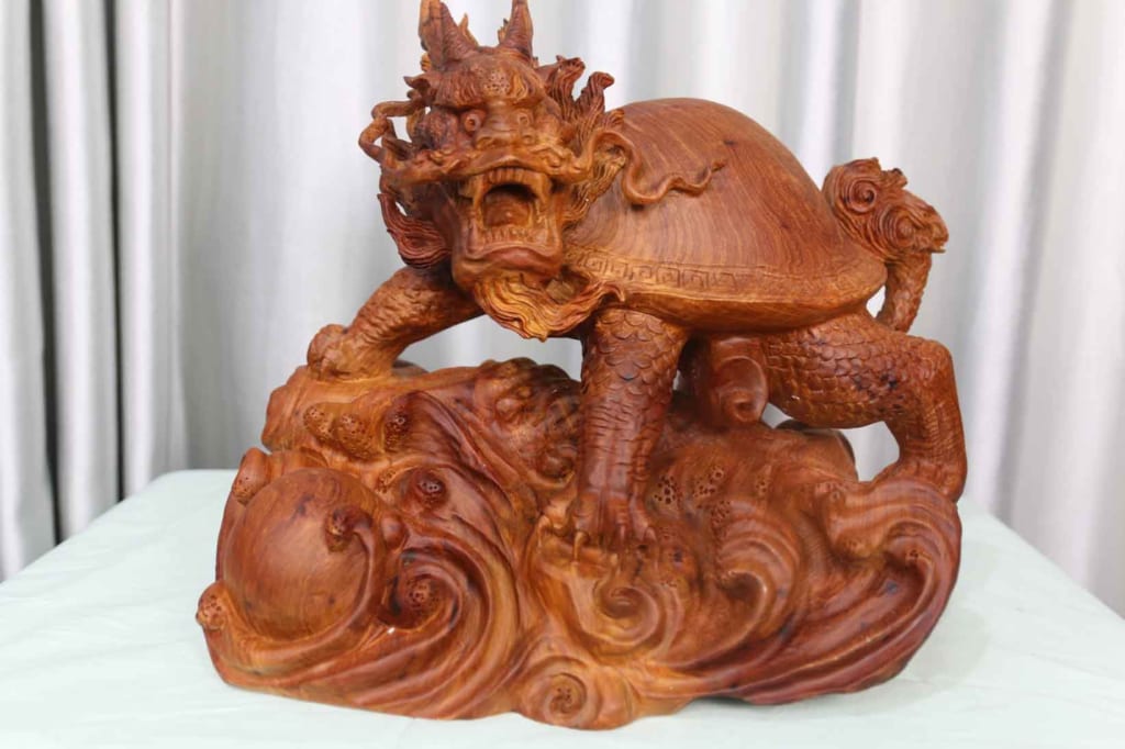 Con long quy gỗ hương dài 40cm, rộng 23cm (LQ-01) - Tượng Gỗ - Tranh Gỗ ...